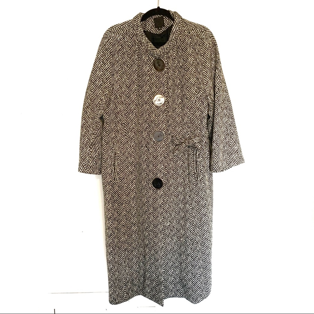 Anna Sui Wool Herringbone Pea Coat - Gem